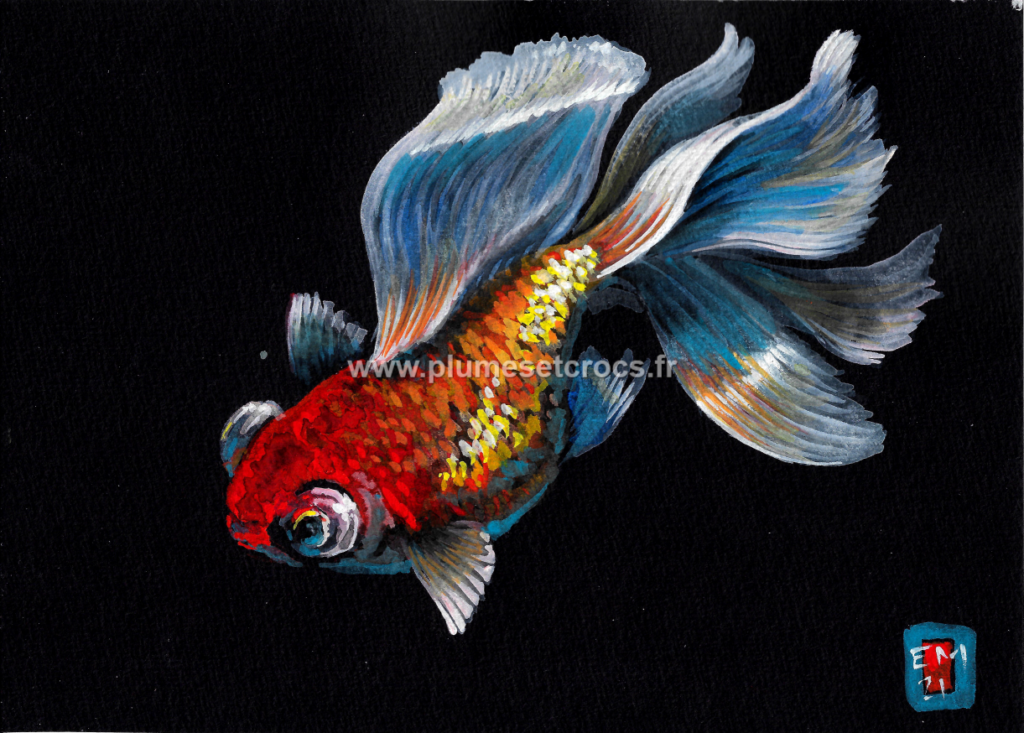 Gouache originale "Poisson Japonais" 15x21cm (A5) - Plumes & Crocs